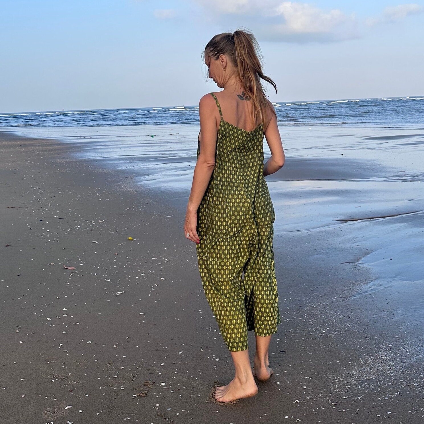 Cotton Jumpsuit in Indian Print, Hand Block Printed Dungary, Natural ...