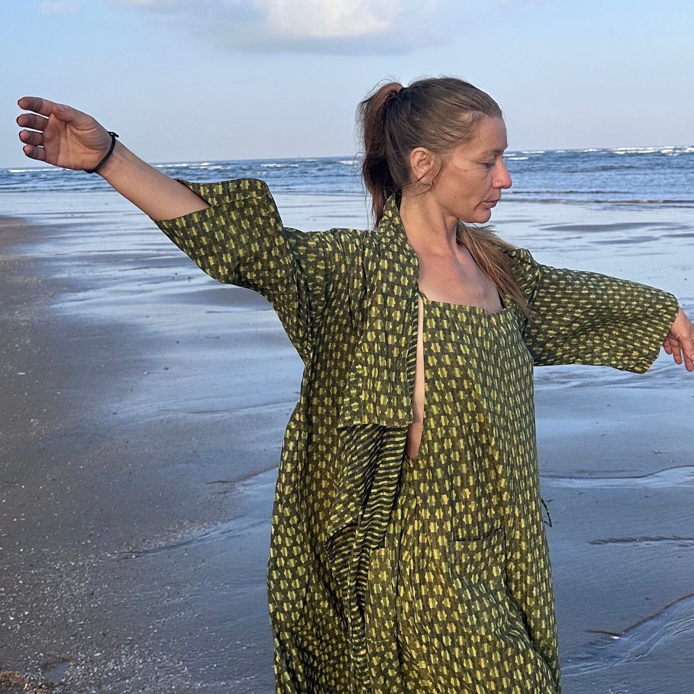 Cotton Jumpsuit in Indian Print, Hand Block Printed Dungary, Natural ...