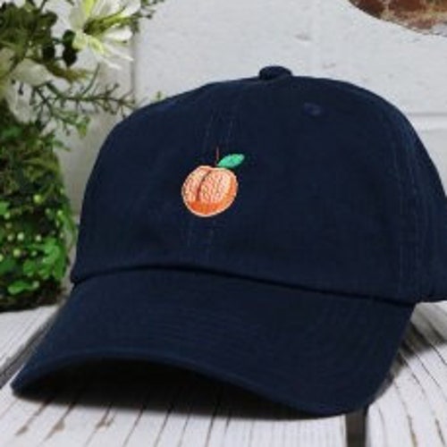 Peach Embroidered Navy Blue Hat Peach Baseball Cap - Etsy