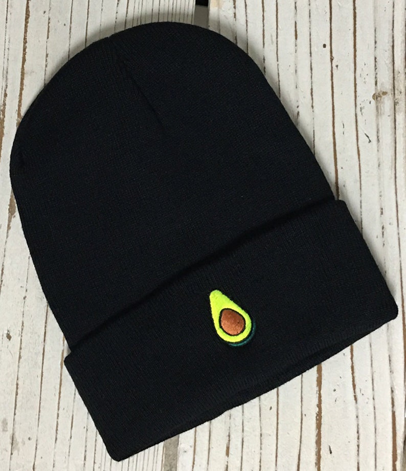 Avocado Embroidered Beanie Cuffed Cap, Avocado Embroidered Hat, Fruit ...