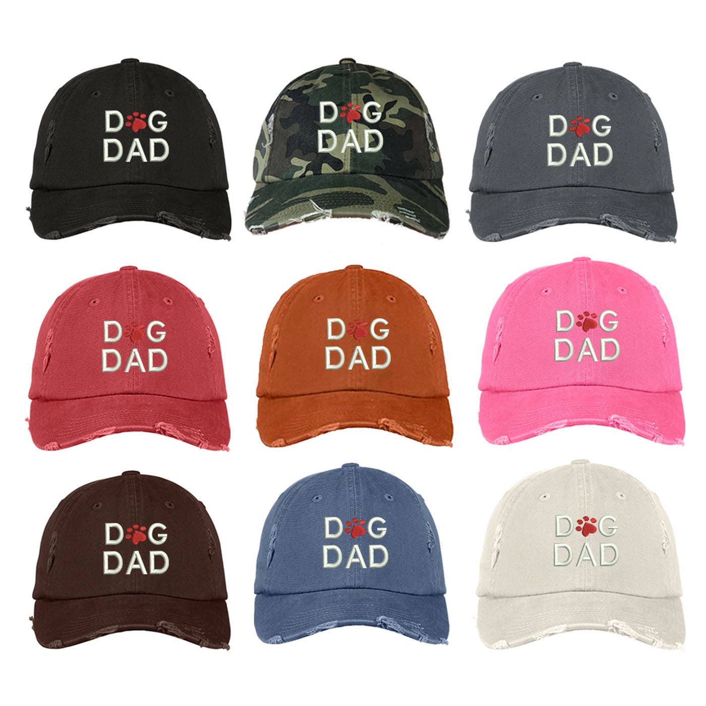 DOG DAD Distressed Dad Hat Embroidered Dog Owner Paw Hat | Etsy