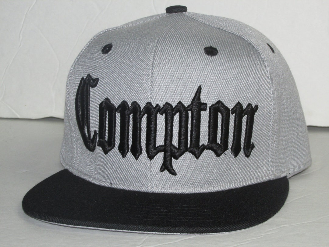 New Compton 3 D Embroidered Gray/black Flat Bill Snap-back - Etsy