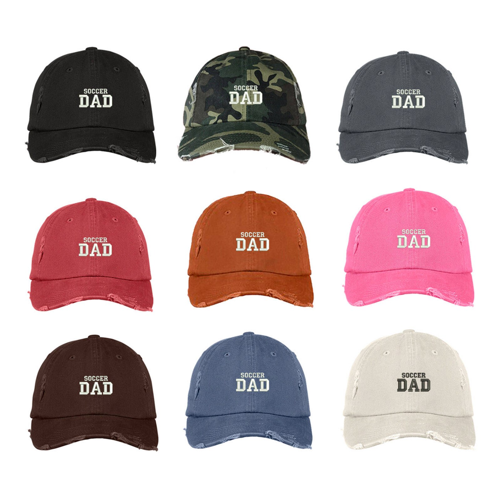 SOCCER DAD Distressed Dad Hat, Embroidered Soccer Fútbol, Low Profile ...
