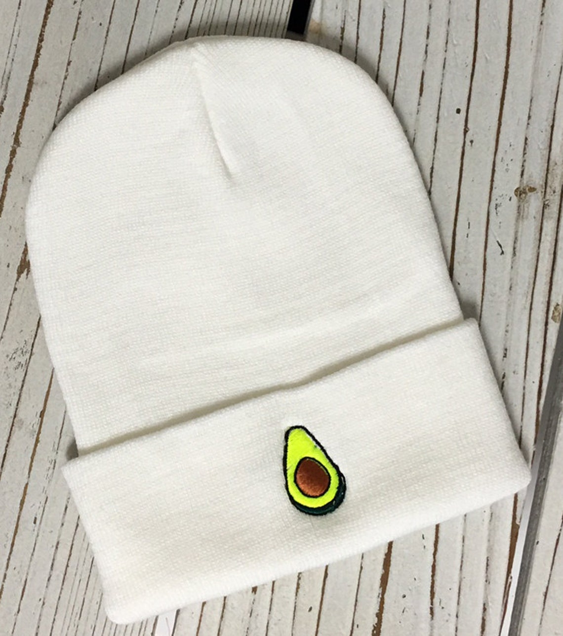 Avocado Embroidered Beanie Cuffed Cap, Avocado Embroidered Hat, Fruit ...