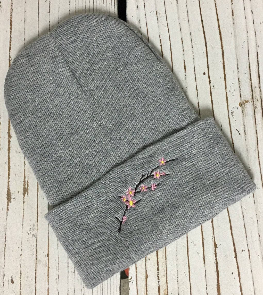 CHERRY BLOSSOM Embroidered Beanie Cuffed Cap Women's | Etsy