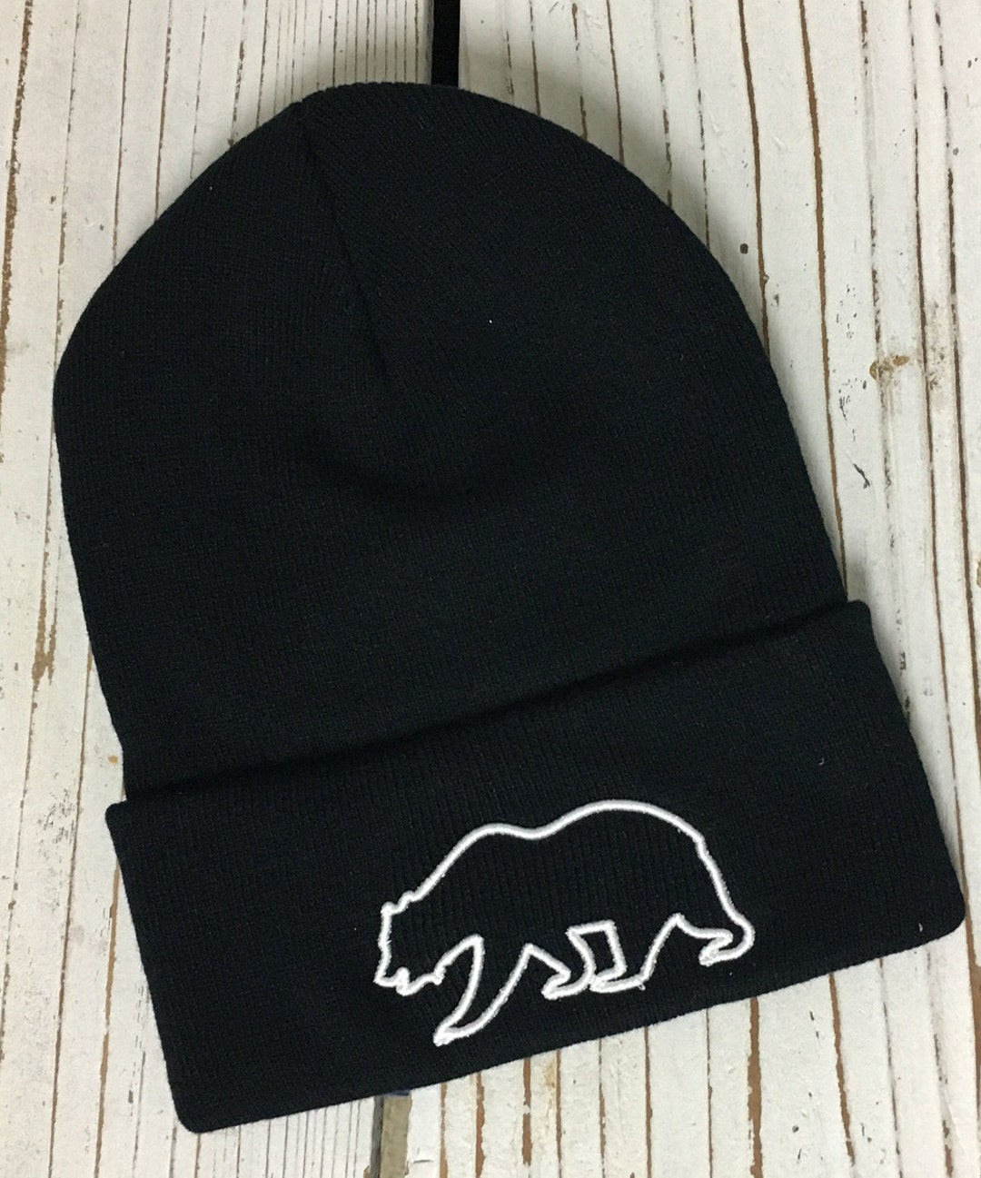 CALIFORNIA BEAR Beanie Hat, Bear Outline Embroidered Beanie, Cuffed ...
