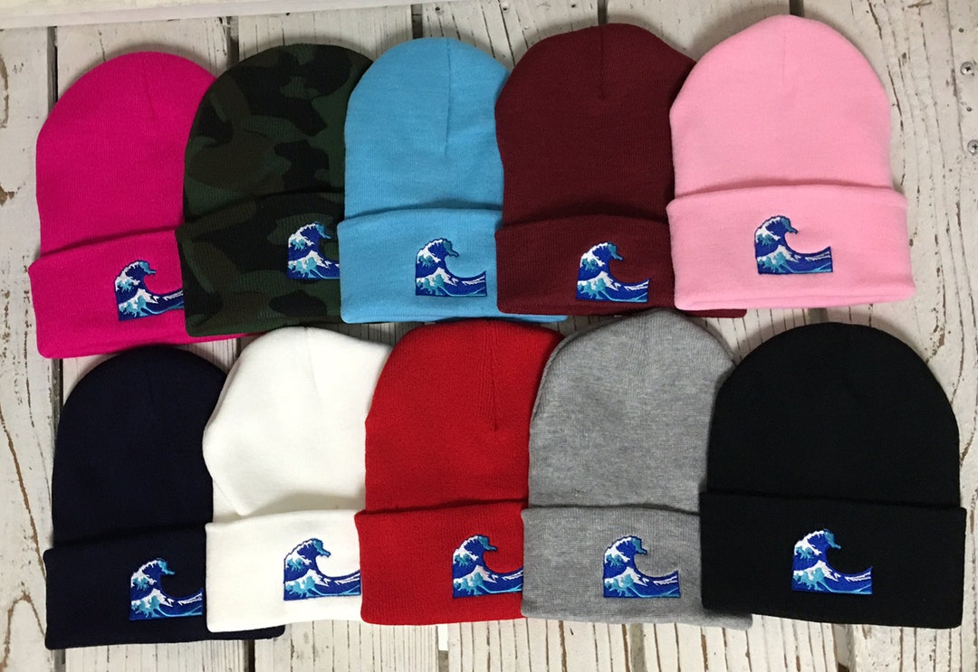 Beach Wave Embroidered Beanie, Wave Embroidered Hat, Surf Wave Hat ...