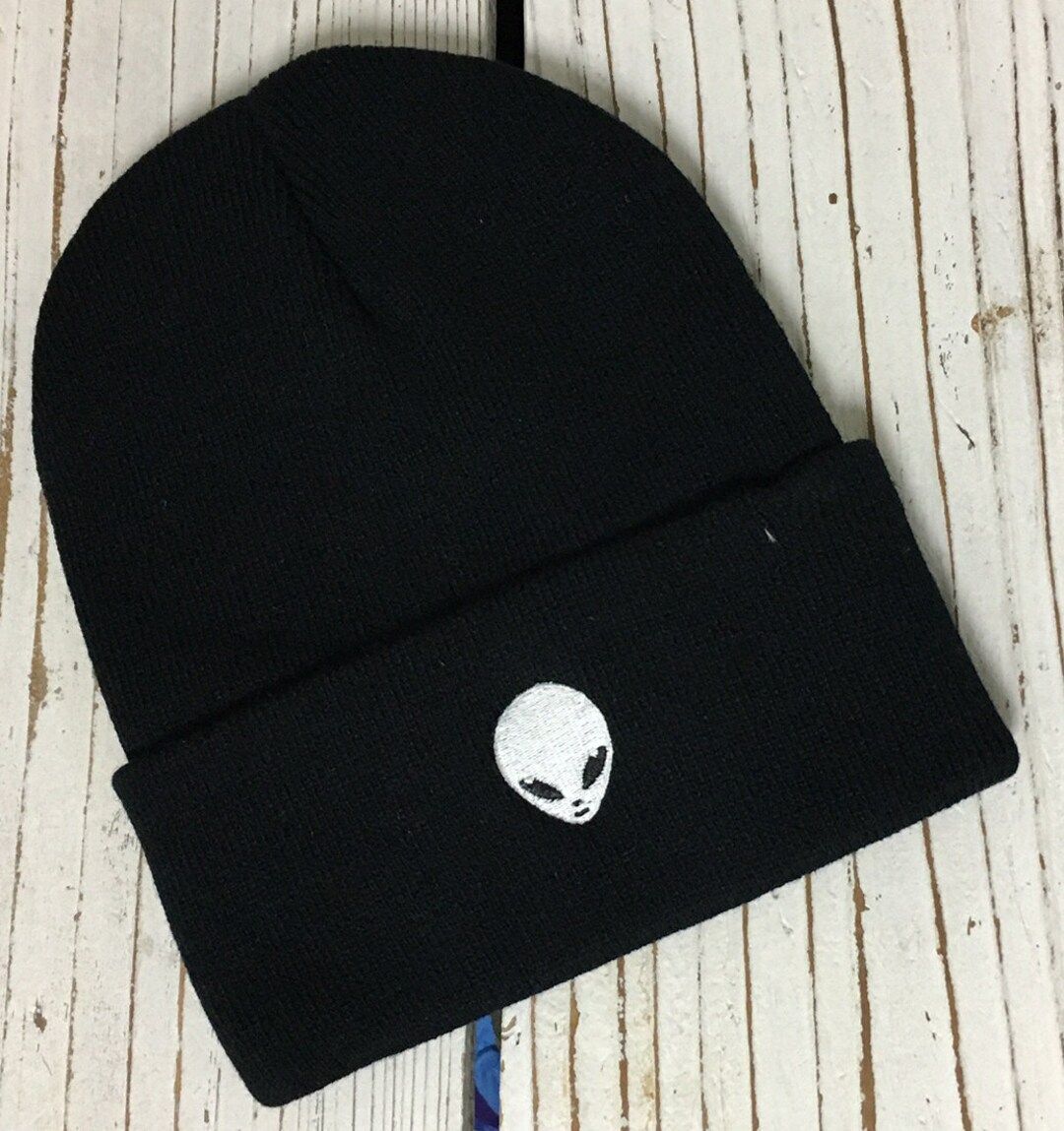 ALIEN Embroidered Beanie, Alien Cuffed Beanie, Embroidered Alien Hat ...