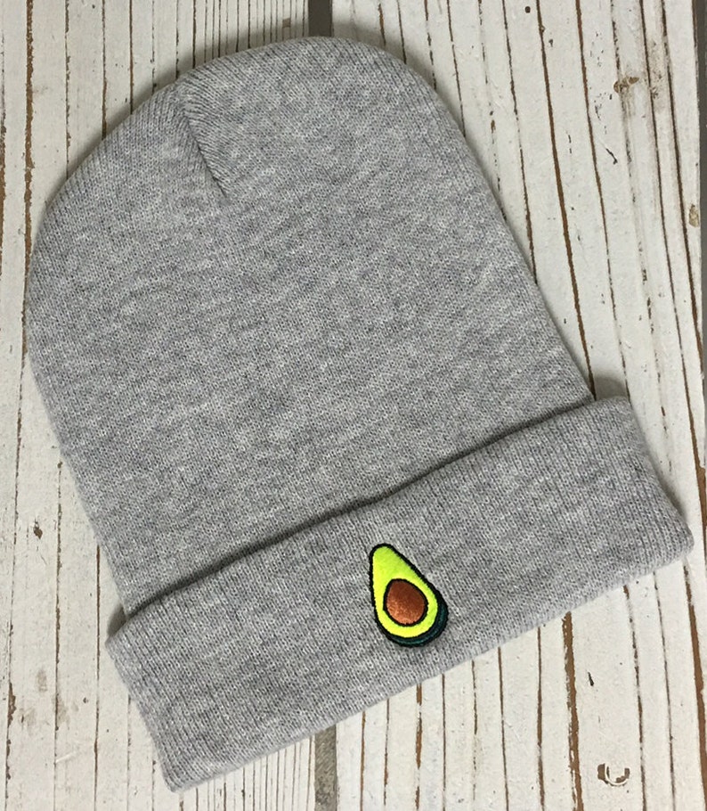 Avocado Embroidered Beanie Cuffed Cap, Avocado Embroidered Hat, Fruit ...