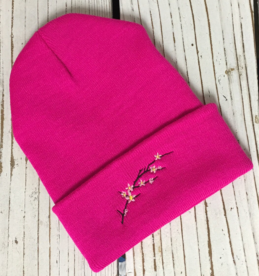 CHERRY BLOSSOM Embroidered Beanie Cuffed Cap Women's | Etsy