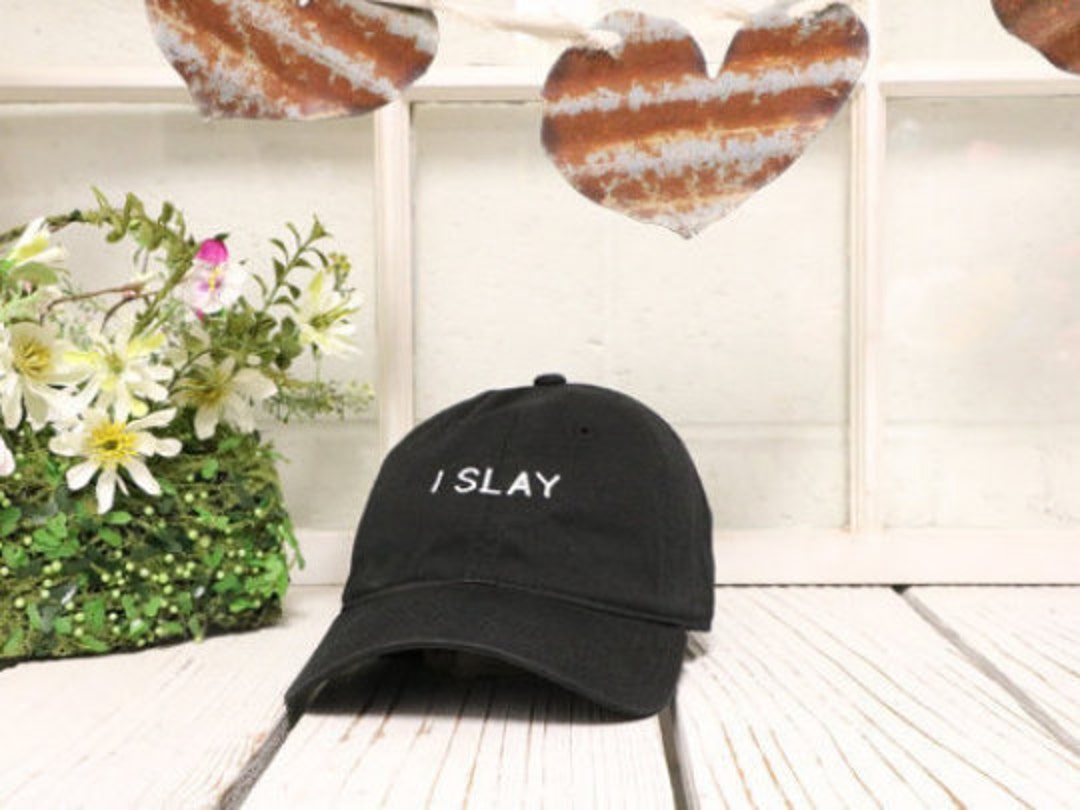 New I SLAY Baseball Hat Low Profile Curved Bill Black White Thread - Etsy
