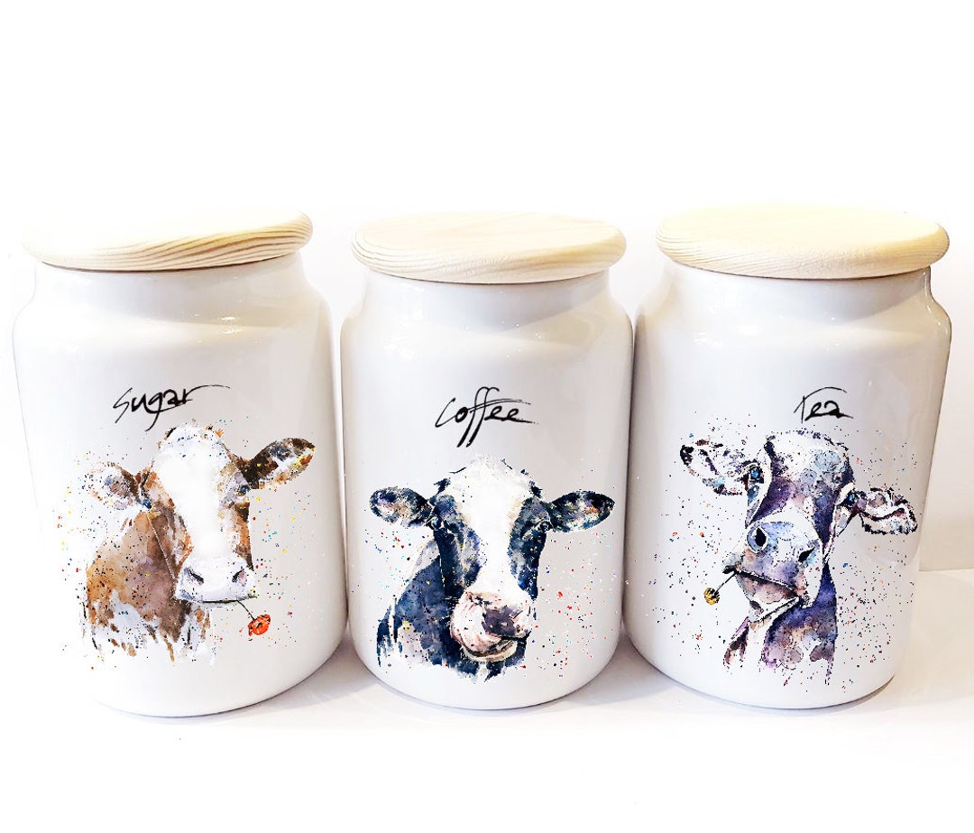 Cute Cows Ceramic Tea,coffee and Sugar Storage Jars.cows Canisters,cows ...