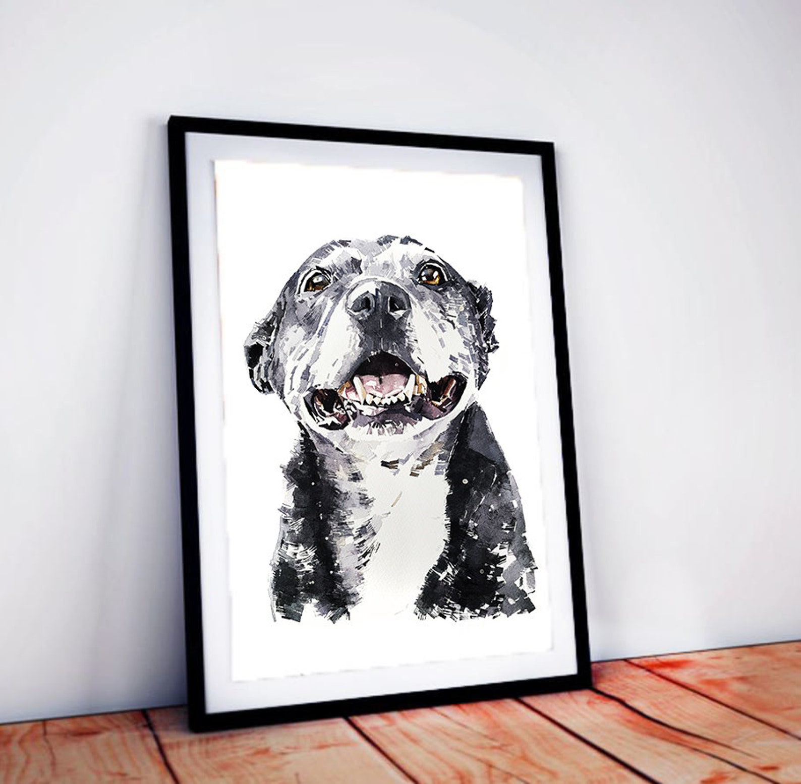 Old Staffordshire Bull Terrier SMILE II - Watercolour Print. Staffie ...