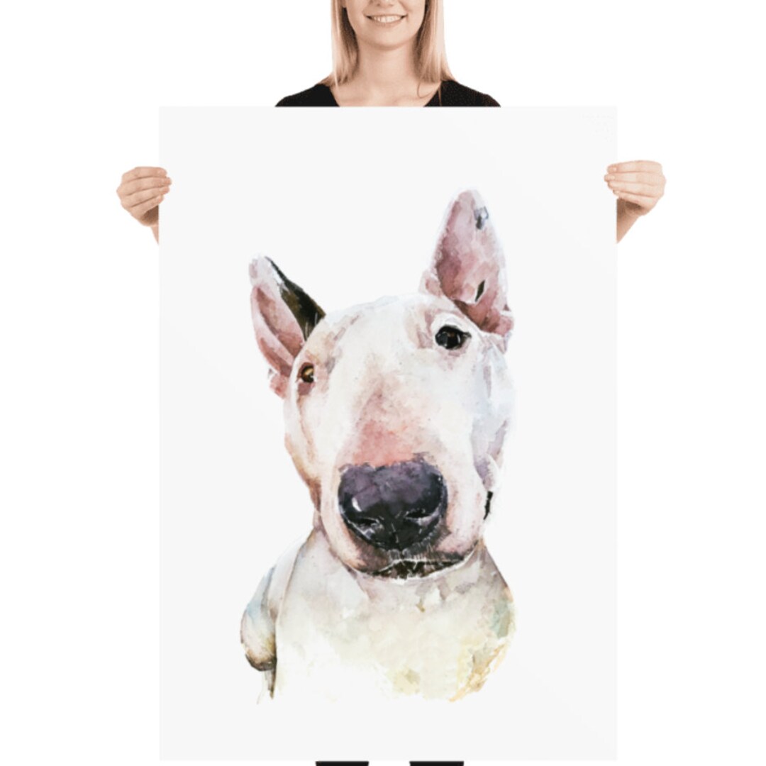 White Bull Terrier Close Up" Print Watercolour, White Bull Terrier ...