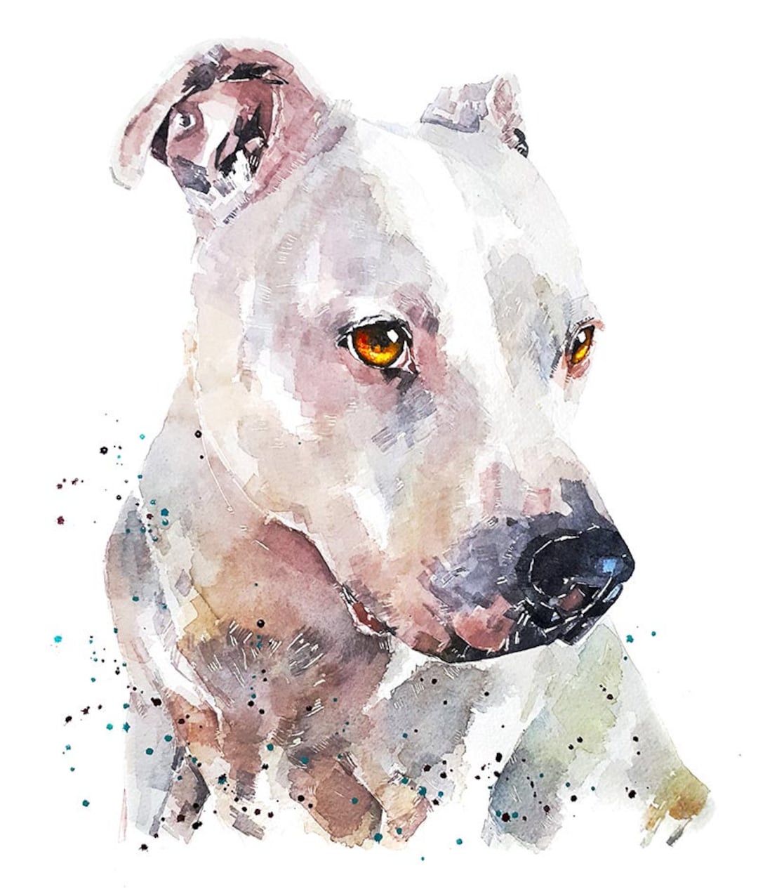 White Staffordshire Bull Terrier - Watercolour Print.white Staffy Art ...