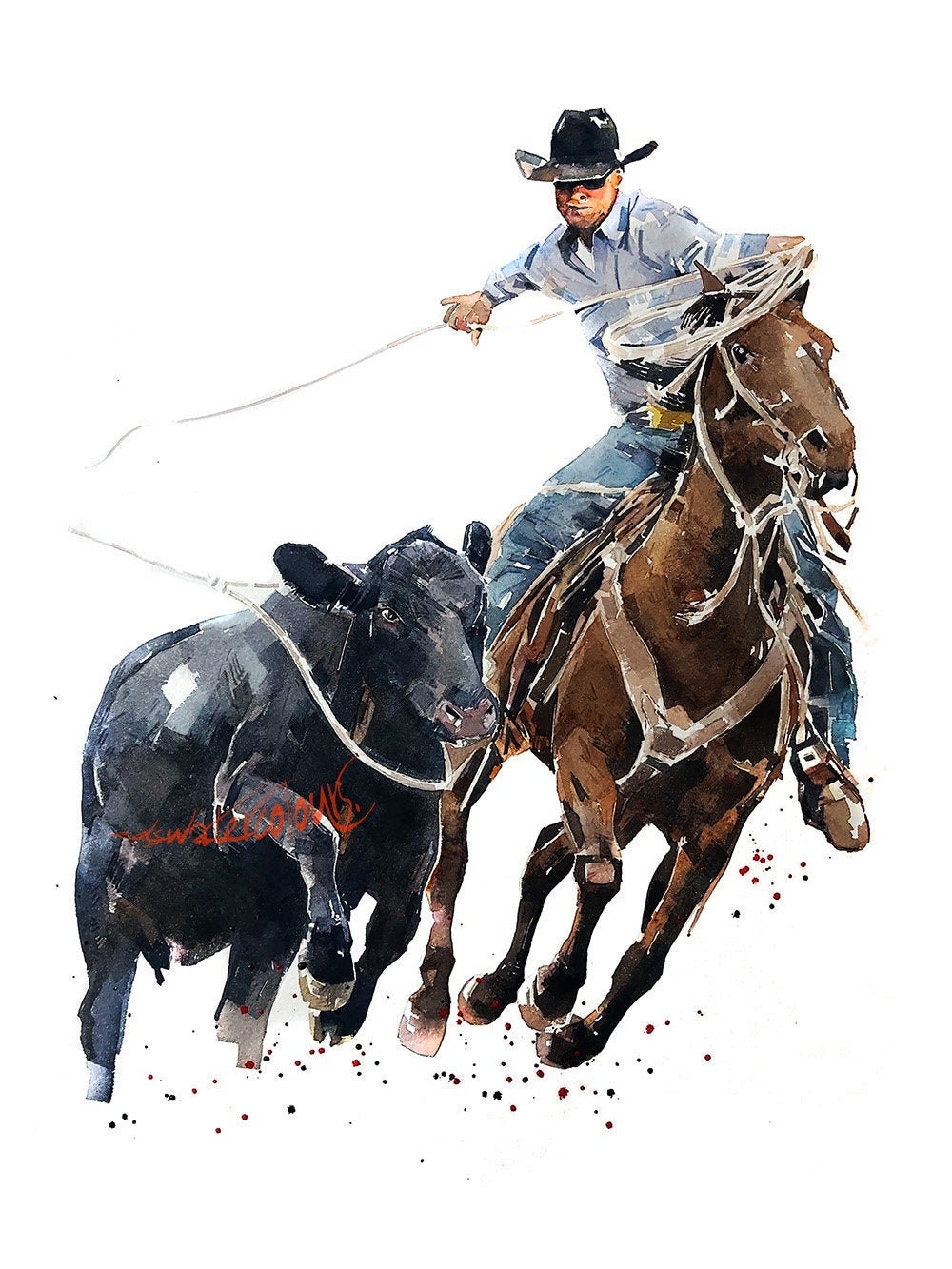 Cattle Roping Cowboy . Original Watercolour A2 2419 - Etsy UK