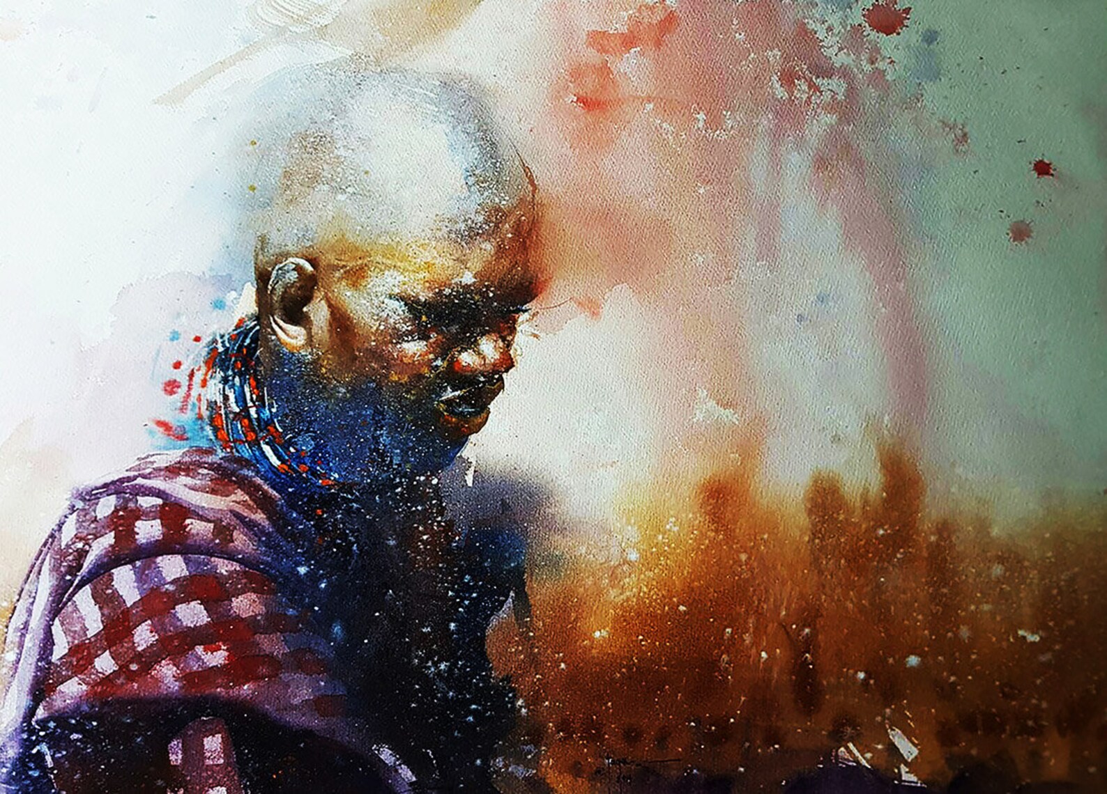 Masai Warrior Reflection Eternal Print Watercolour,masai Warrior Art ...