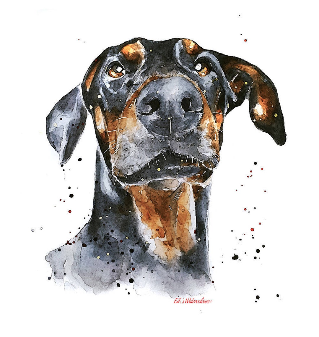 Doberman" Print Watercolour.doberman Art,doberman Print,doberman ...