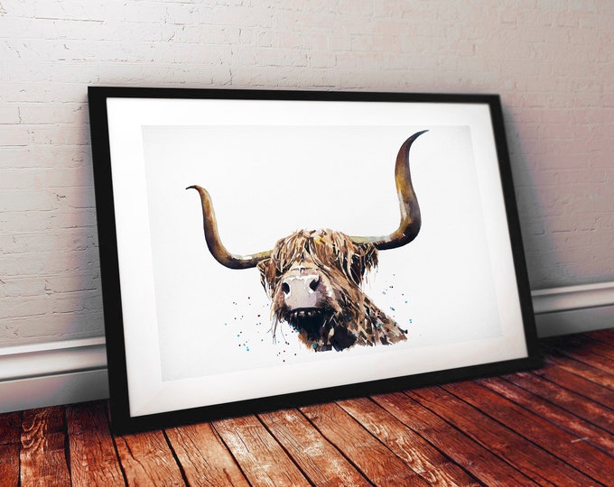 Majestic. Print Watercolour.highland Cow Art,highland Cow Print ...