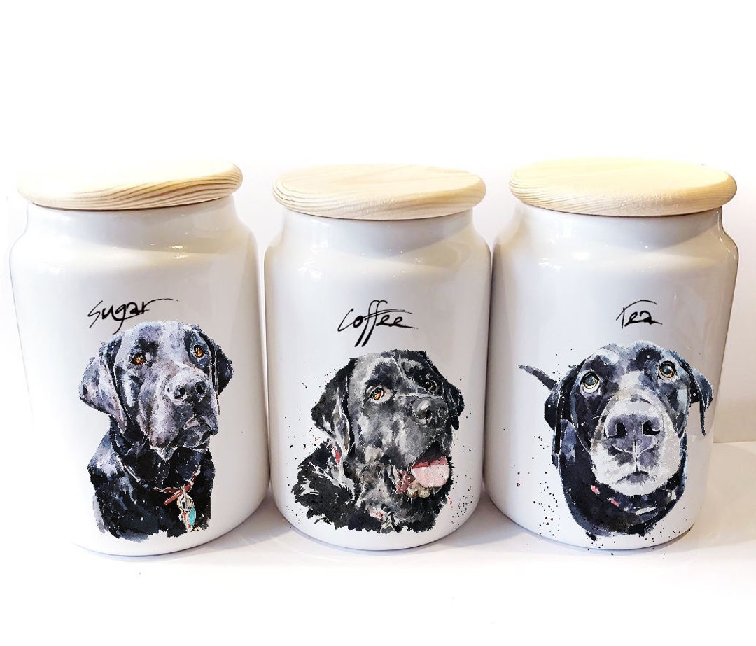 Black Labrador Ceramic Tea,coffee and Sugar Storage Jars.black Labrador ...