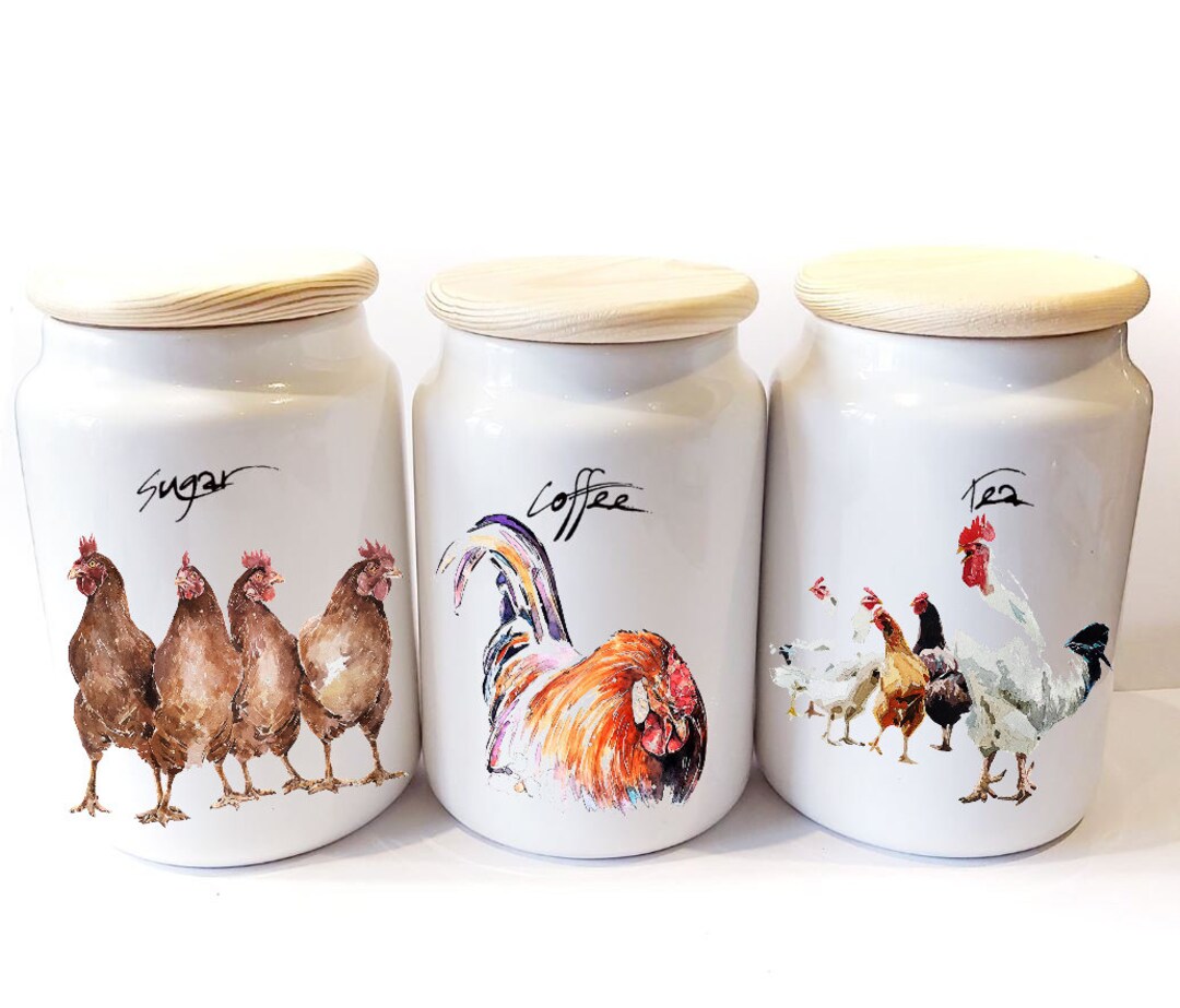 Chickens II Ceramic Tea, Coffee and Sugar Storage Jars. Chicken ...