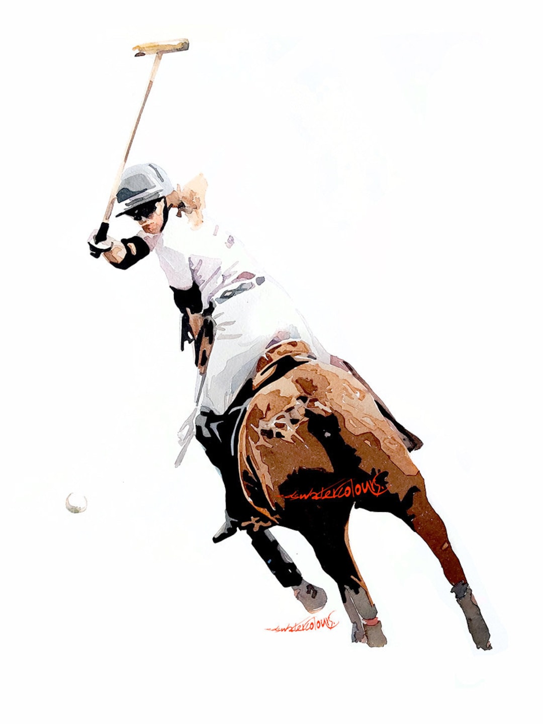Polo Player Iii" Print Watercolour.polo Rider Watercolour,polo Sport ...