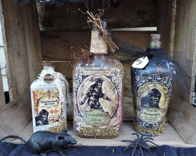 Set of 3 BIGFOOT SASQUATCH POTION Bottles Invisibility Elixir - Etsy