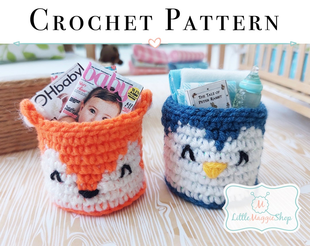 Miniature Animal Crochet Basket Tutorial | Crochet Fox Basket Pattern | Crochet Penguin Basket ...