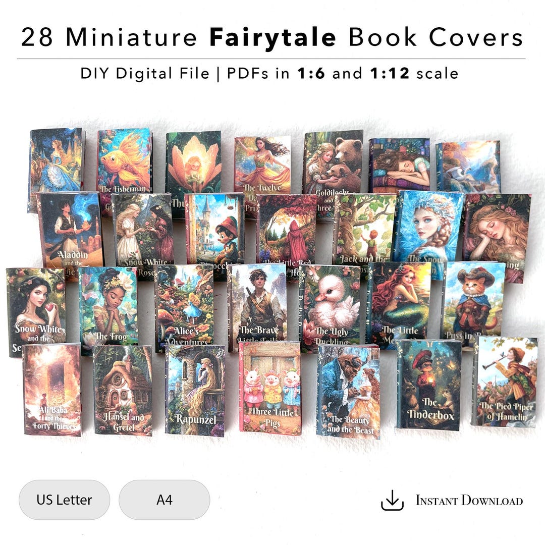 28 Fairytale Book Covers Printable Miniature | 1/12 & 1/6 Scale ...