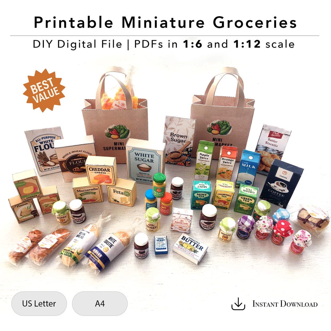 Dollhouse Miniature Groceries: 30+ Food Packaging Labels (1/6 & 1/12 ...