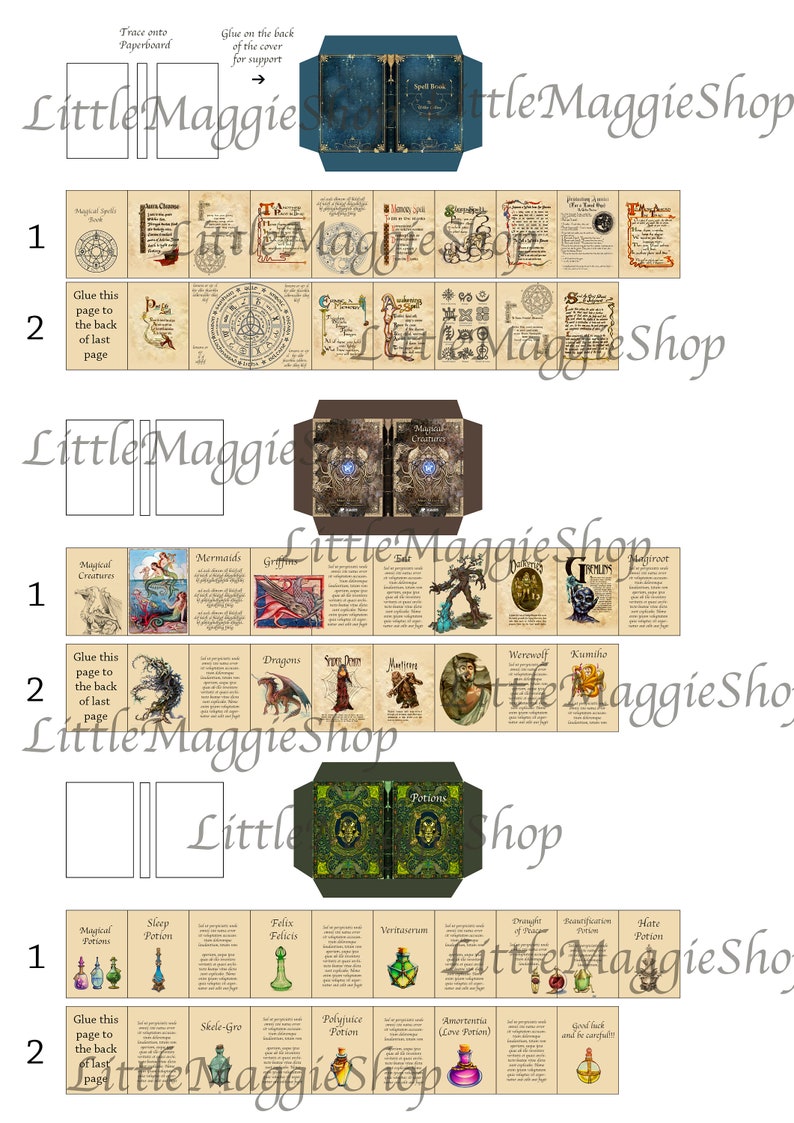 3 Printable Magical Books with pages Spells Potions and | Etsy