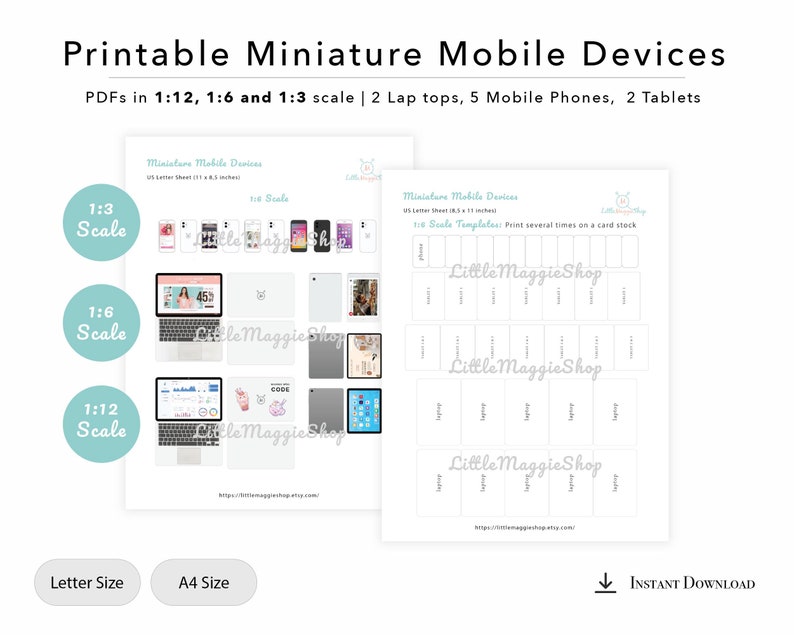 Printable Dollhouse Miniature Mobile Devices: 1/12, 1/6, 1/3 Scale (PDF ...