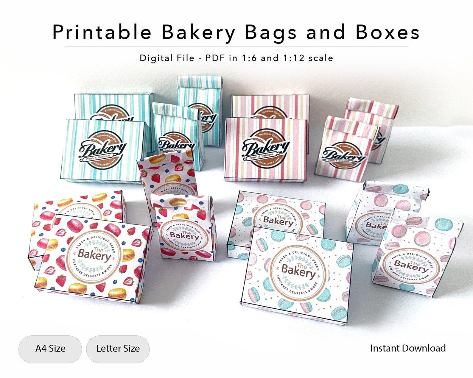 Printable Bakery Bags and Boxes Bakery Packaging Dollhouse Miniatures 1 ...