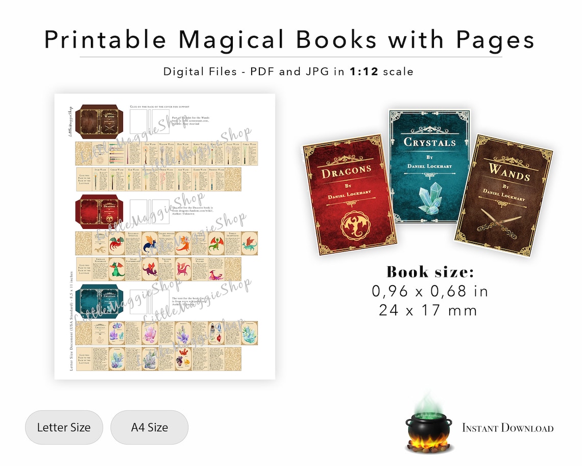 3 Printable Magical Books With Pages Wands Dragons and - Etsy