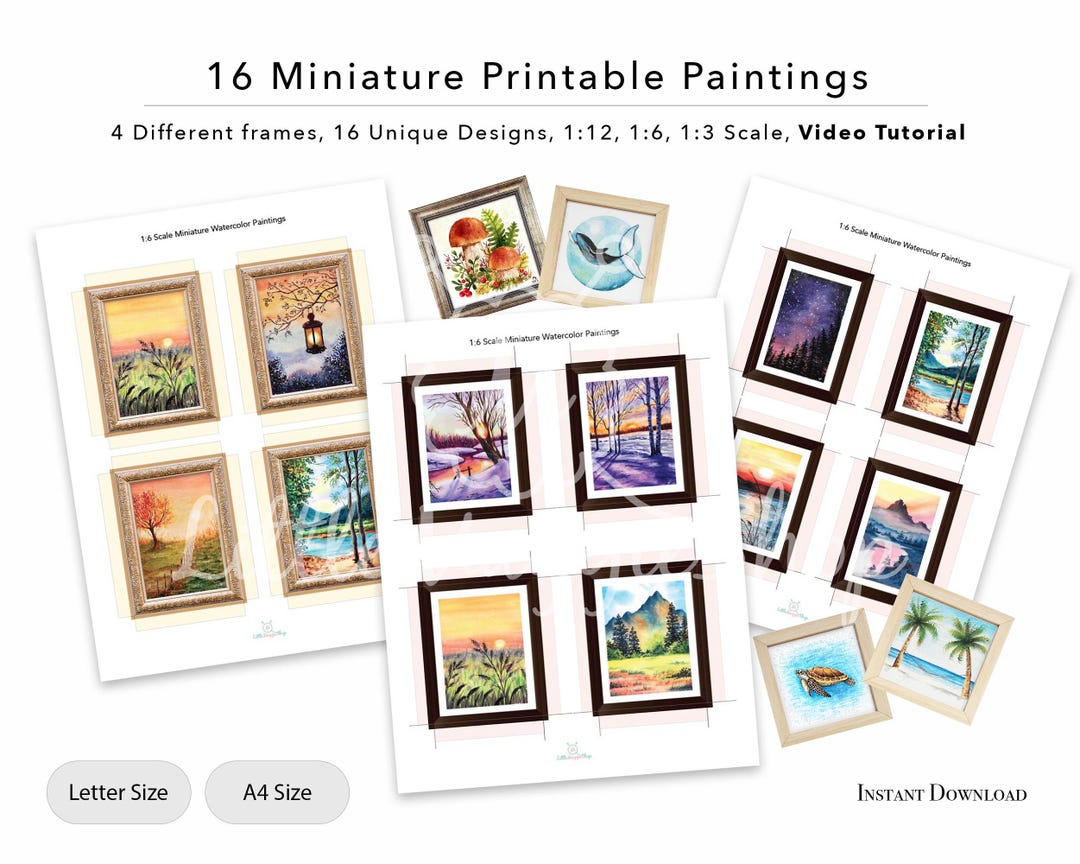 16 Miniature Printable Paintings for a Dollhouse, 1/3, 1/6, 1/12 Scale ...