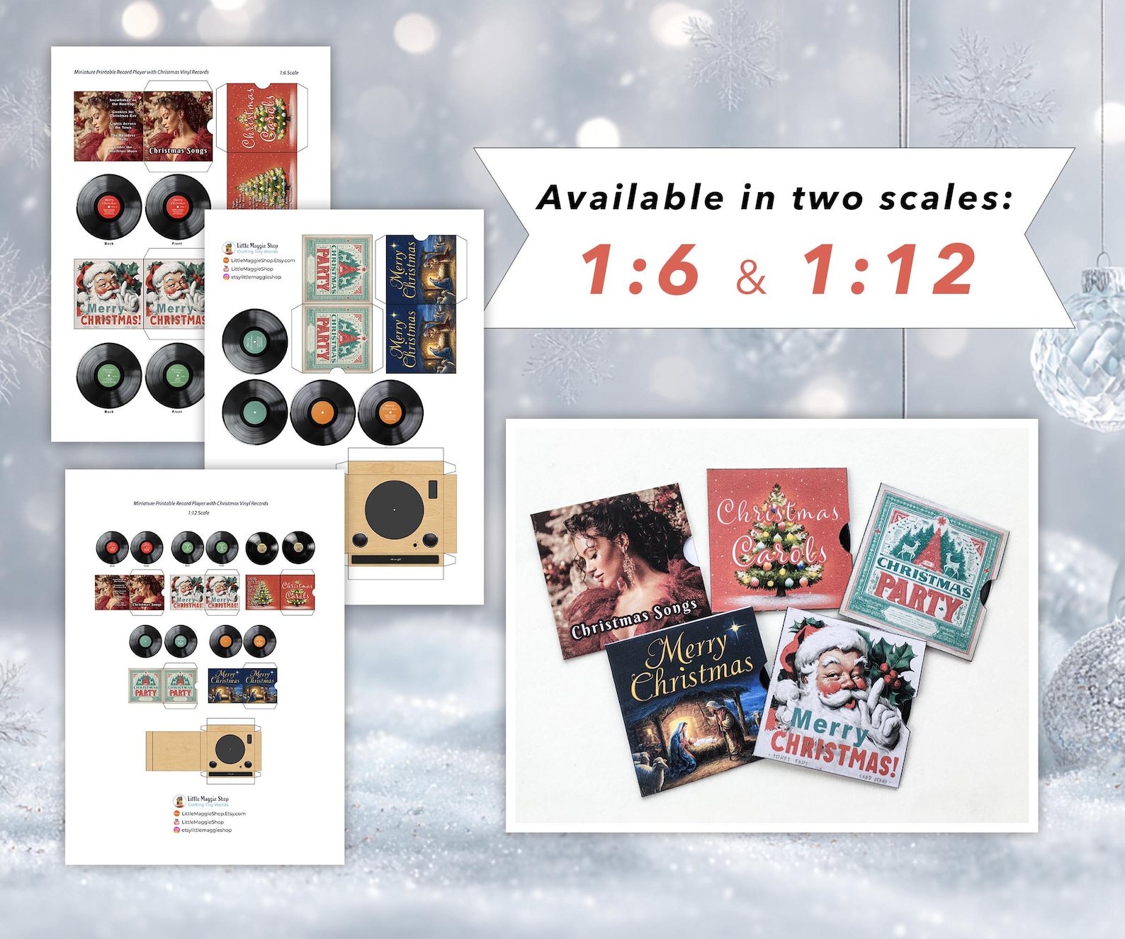 Miniature Printable Record Player With Christmas Vinyl Records – 1/12 1 ...
