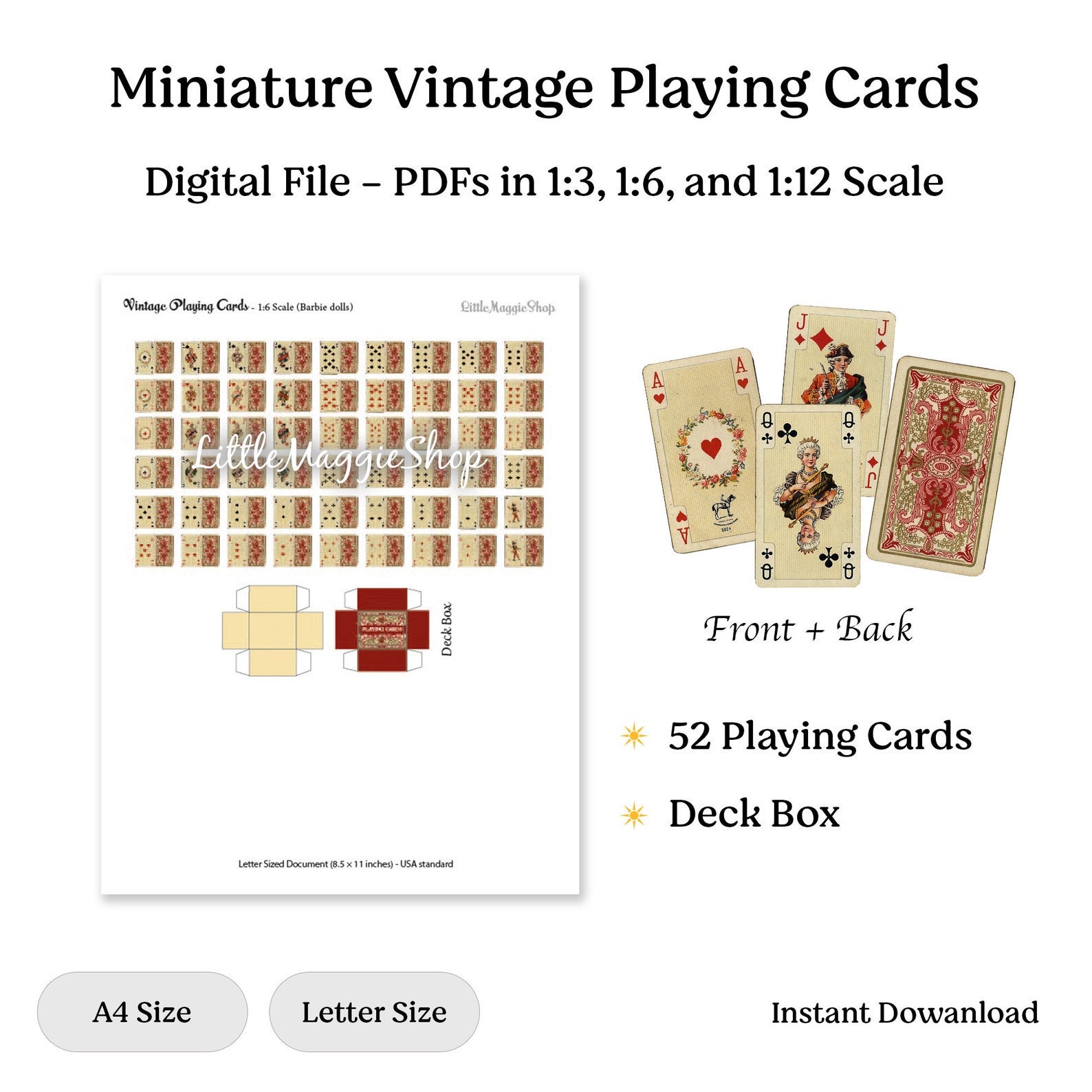 Printable Miniature Playing Cards Vintage Antique - Etsy
