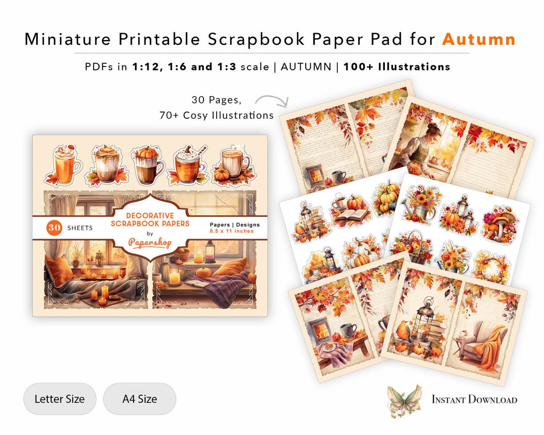 Autumn Miniature Scrapbook Paper Pad: Dollhouse Craft (digital File) - Etsy