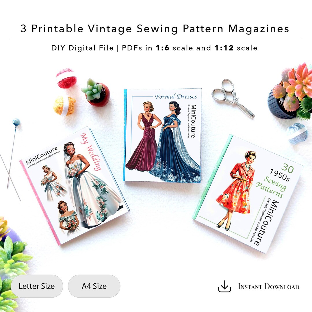 Printable Vintage Sewing Pattern Magazines: Dollhouse Miniature DIY ...