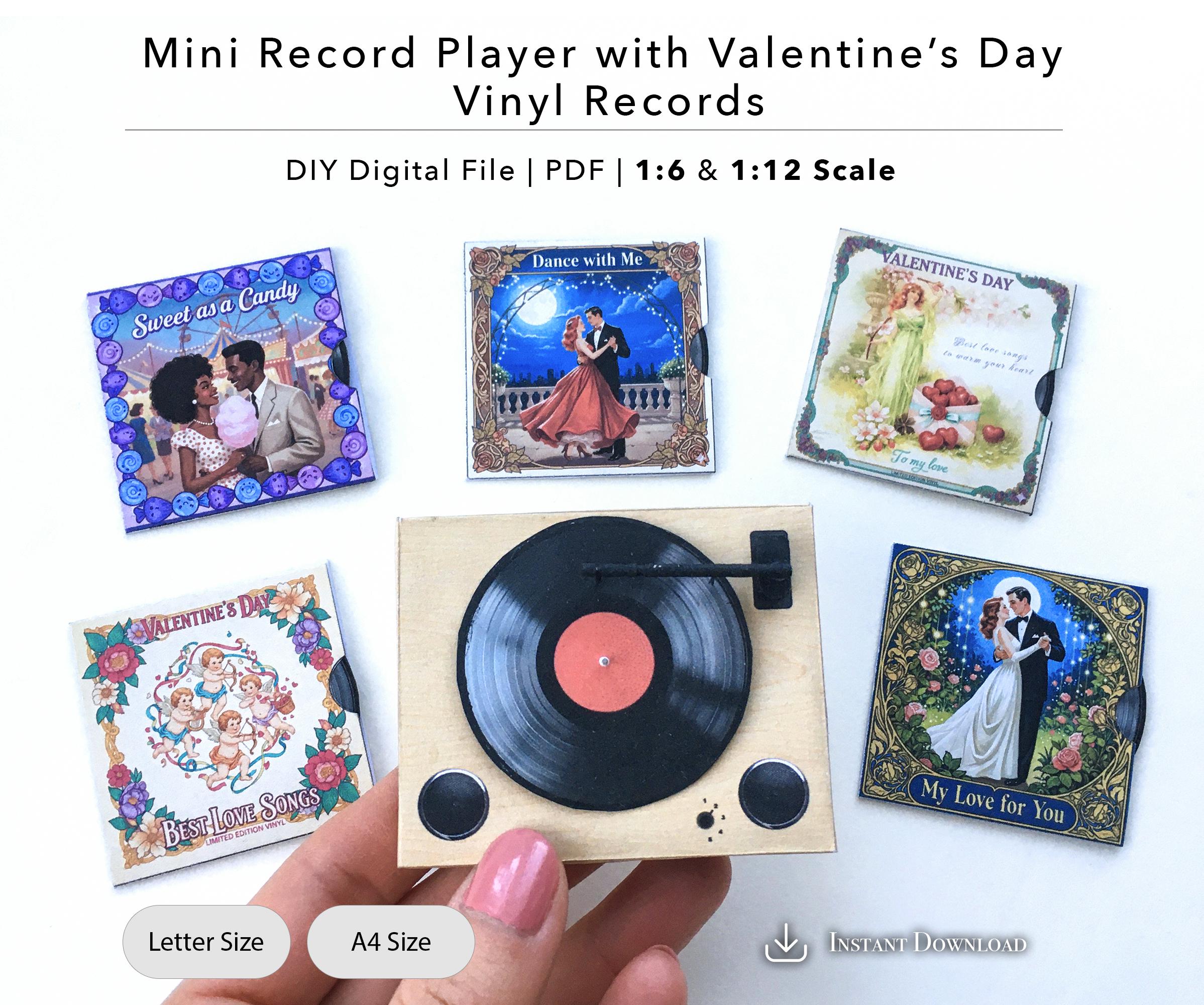 Miniature Record Player Valentine Vinyl Records – 1:6 1∶12 Scale ...