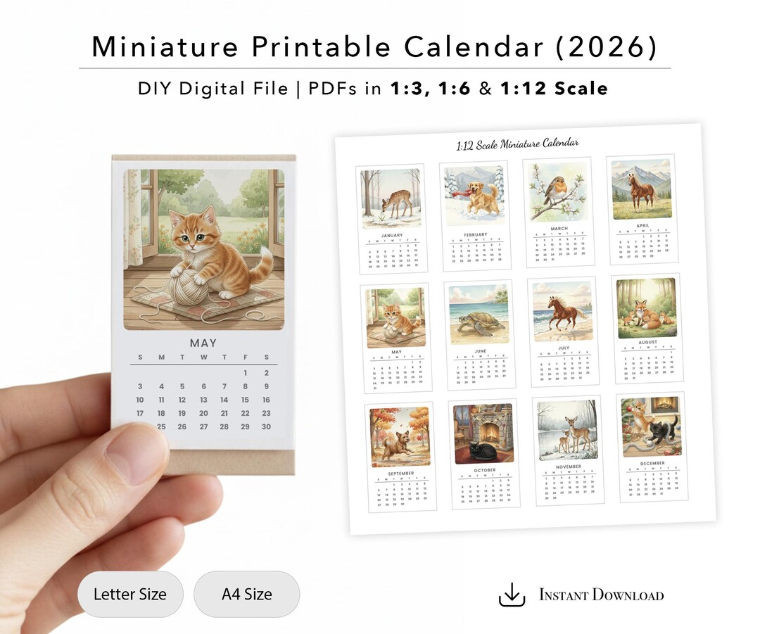 2026 Miniature Printable Calendar, Dollhouse Accessories DIY ...