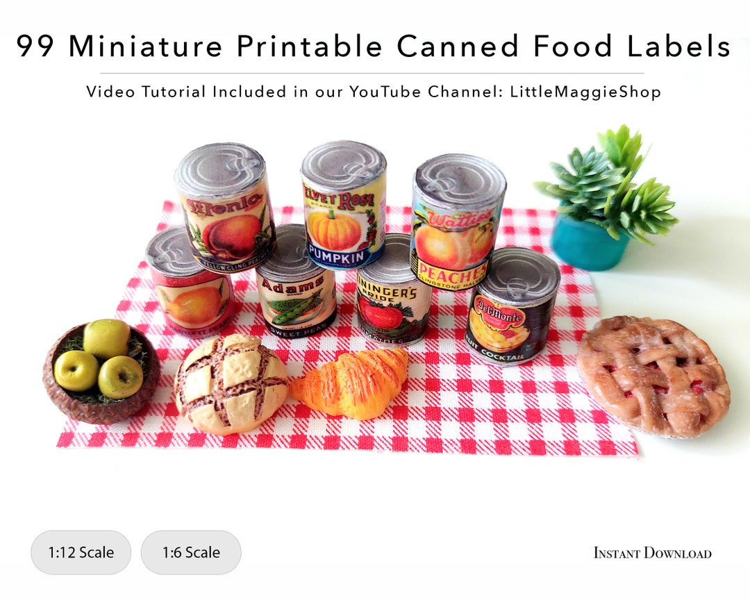 Miniature Printable Canned Food Labels Dollhouse Miniatures 1/6 Scale 1 ...