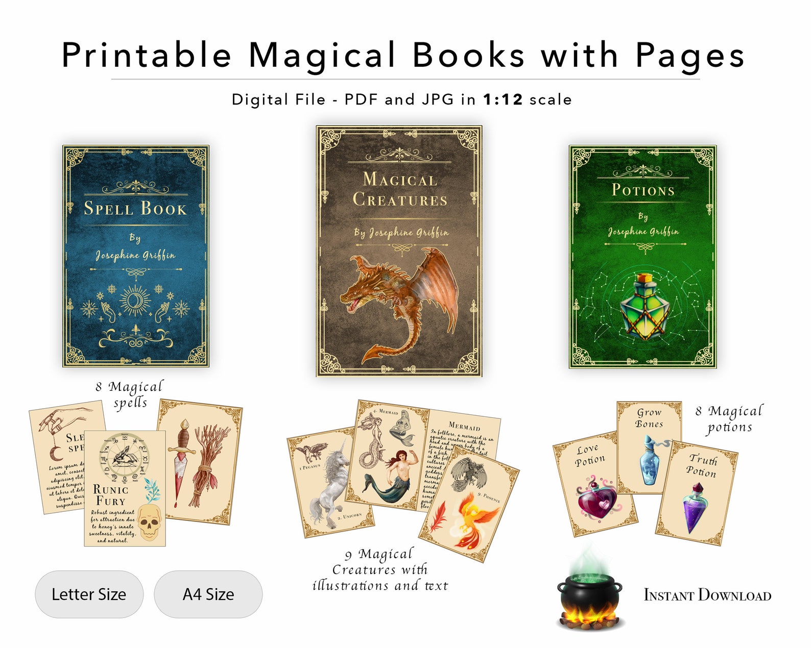 3 Printable Magical Books With Pages Spells, Potions and Magical ...