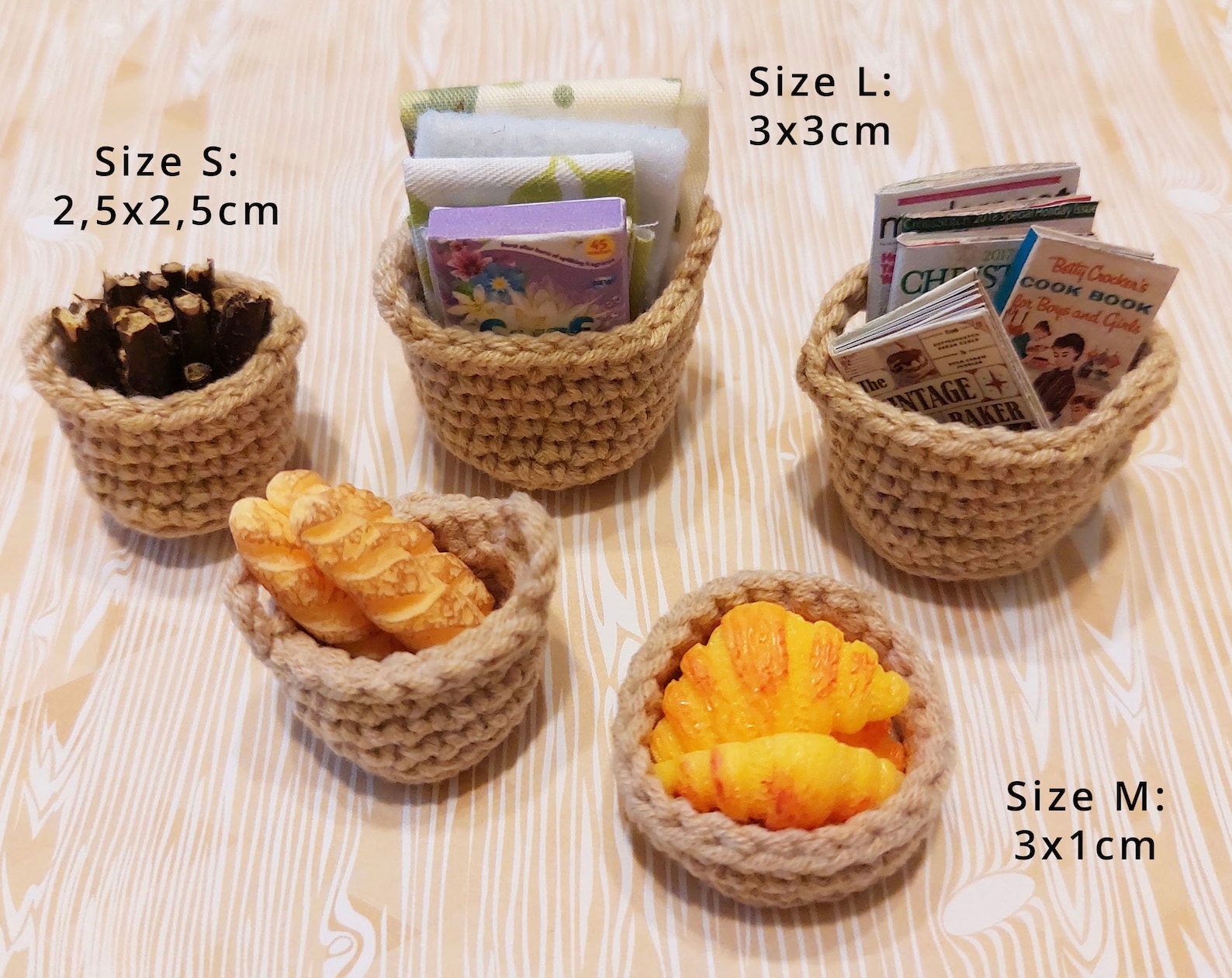Crochet Pattern for 3 Miniature Baskets Dollhouse 1/6 - Etsy