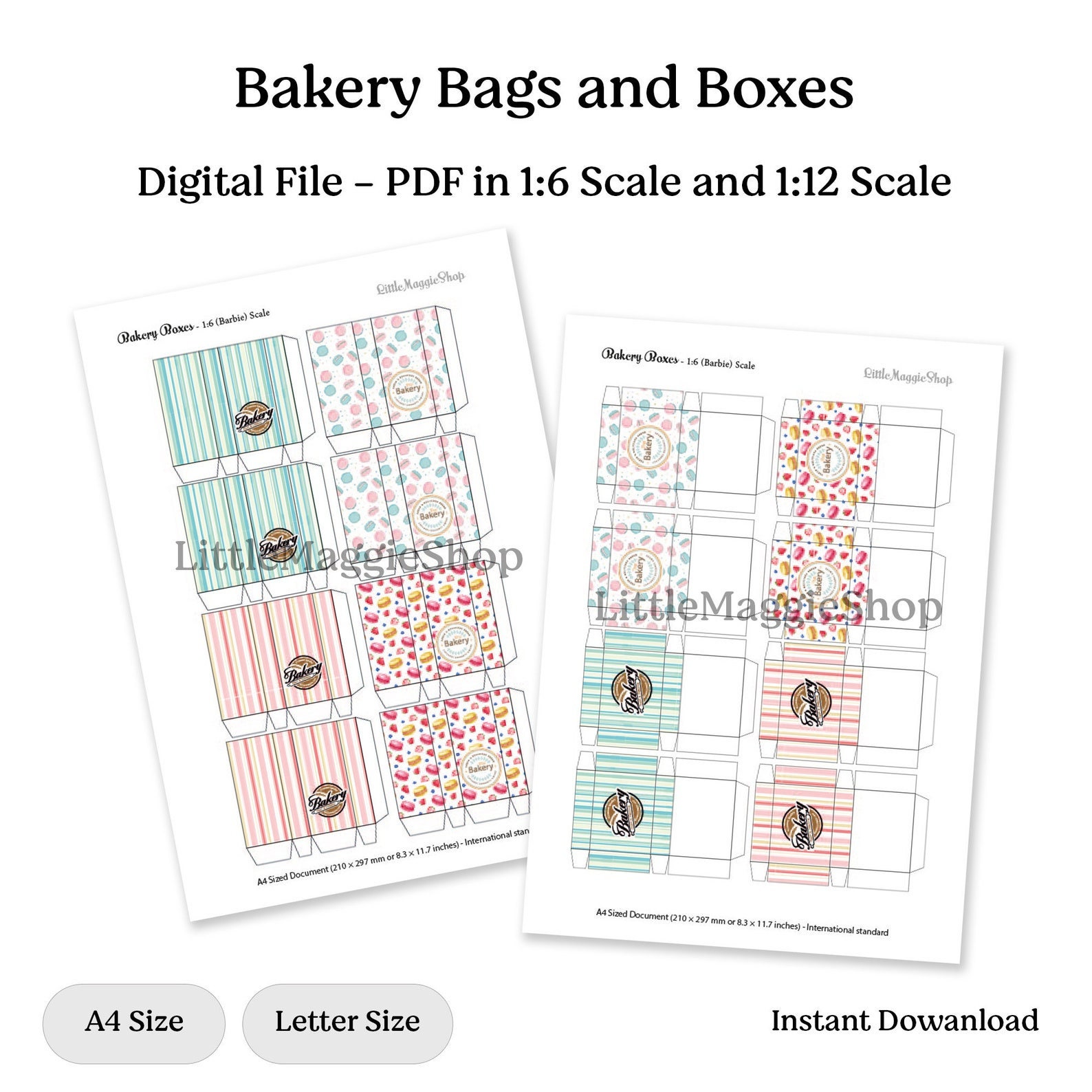 Printable Bakery Bags and Boxes Bakery Packaging Dollhouse Miniatures 1 ...