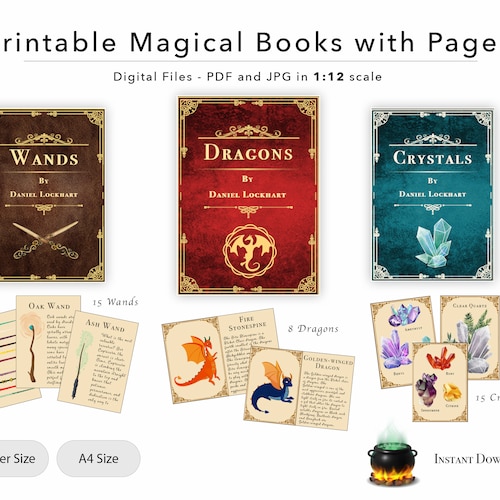 3 Printable Magical Books With Pages Wands Dragons and - Etsy