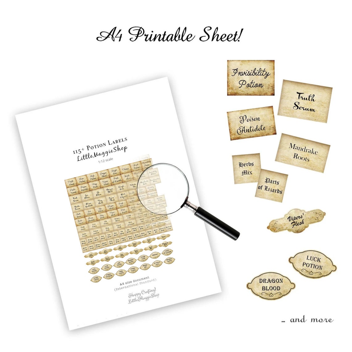 Printable Miniature Potion Labels | 115+ Labels | Dollhouse | Witch ...