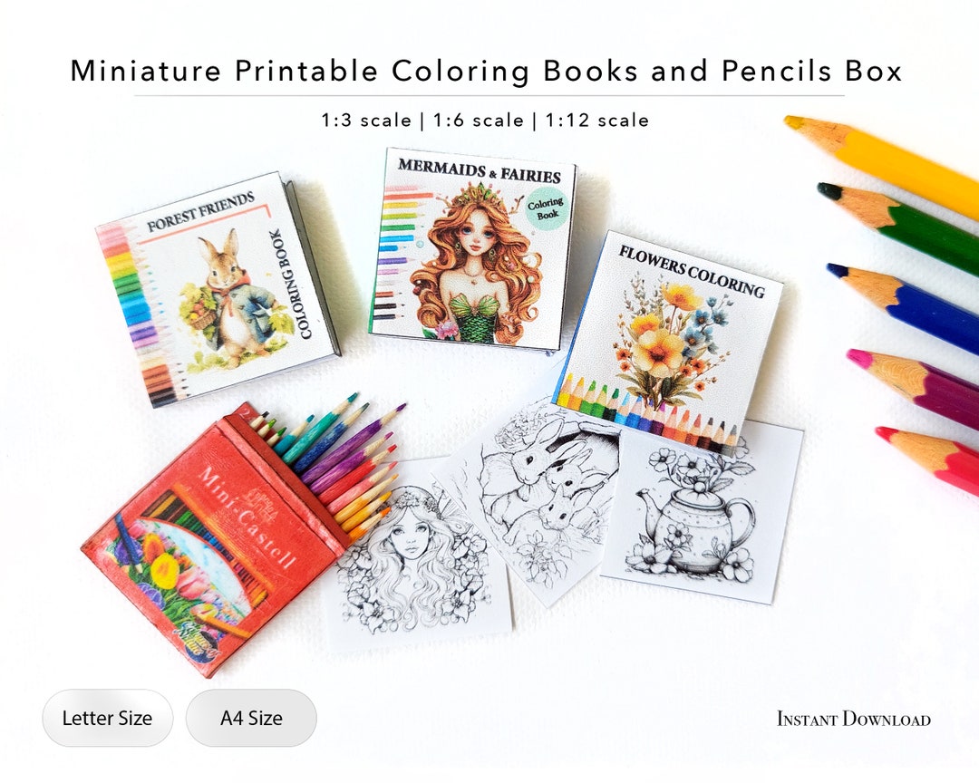 Miniature Coloring Books: Dollhouse Printable, 1/6, 1/12, 1/3 Scale ...