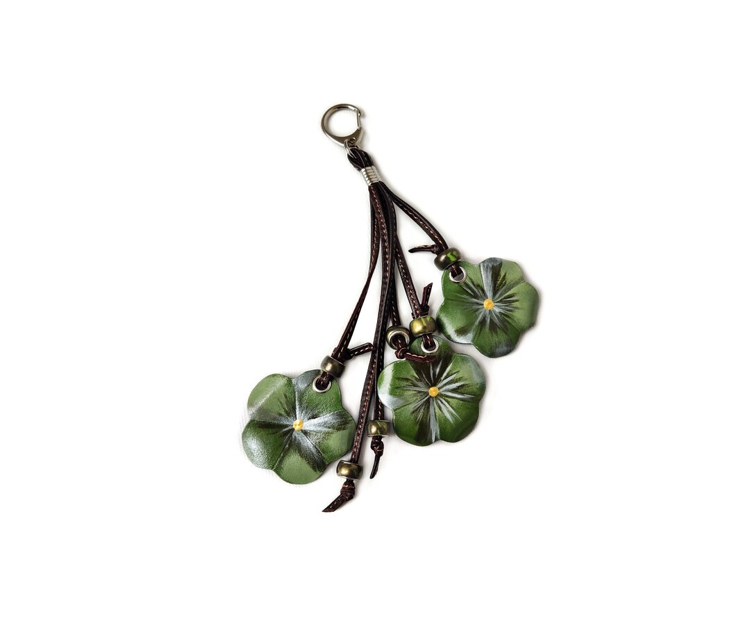 Leather Bag Charm Olive Green Flowers, Military African Violet Flowers ...