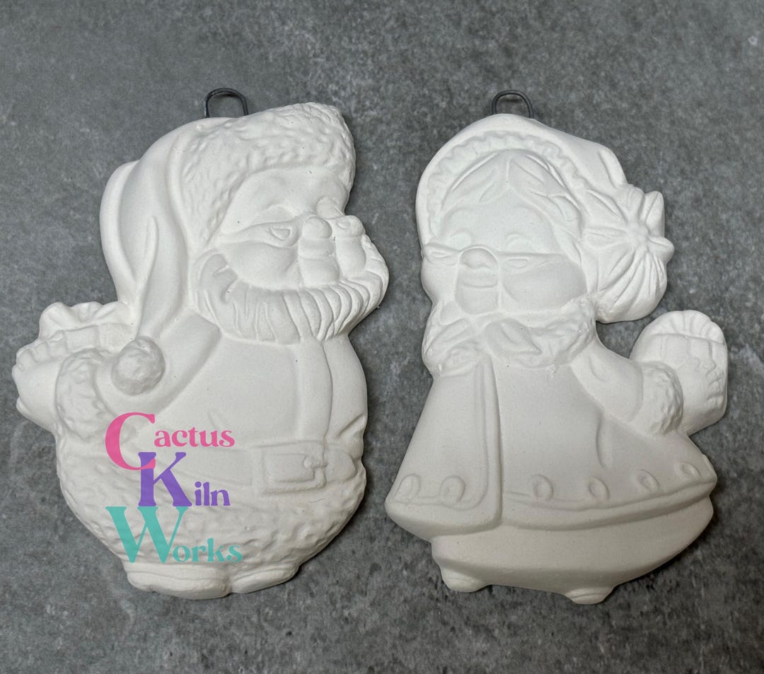Ceramic Bisque Paint Your Own Santa & Mrs. Claus Gift Giving Ornament ...